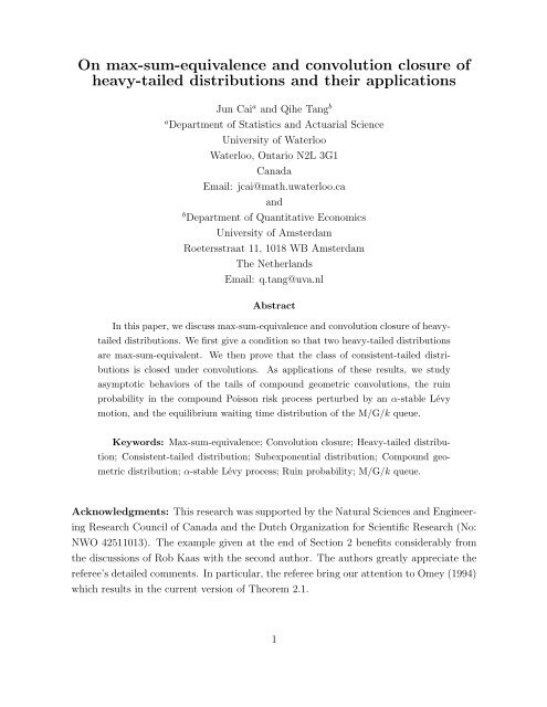 On max-sum-equivalence and convolution closure of heavy-tailed ...