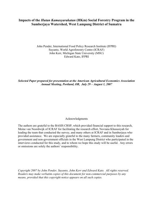 Impacts of the Hutan Kamasyarakatan (HKm ... - AgEcon Search