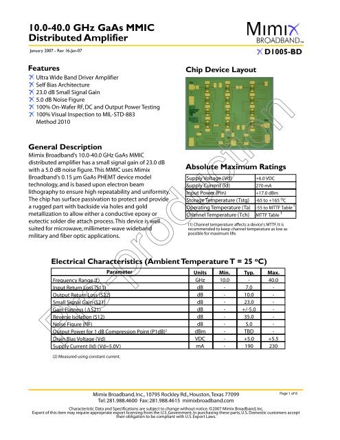 10.0-40.0 GHz GaAs MMIC Distributed Amplifier
