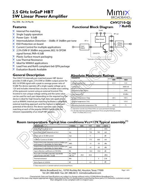 2.5 GHz InGaP HBT 5W Linear Power Amplifier