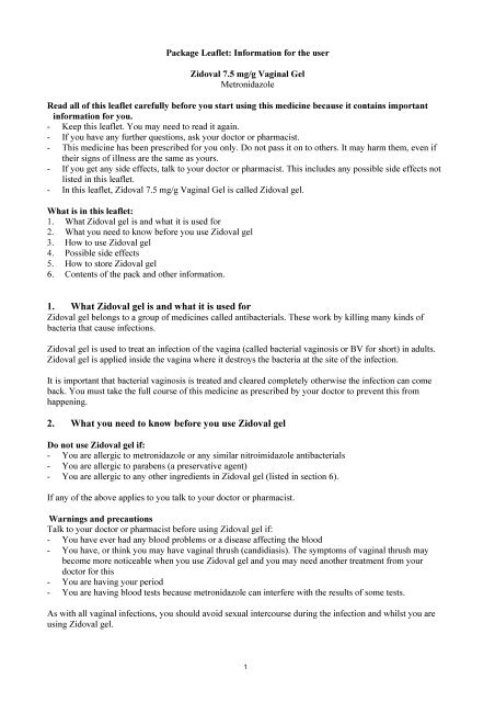 Zidoval vaginal Gel PIL UK 070700 Meda