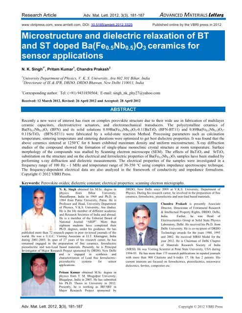 O3 ceramics for sensor applications - Advanced Materials Letters