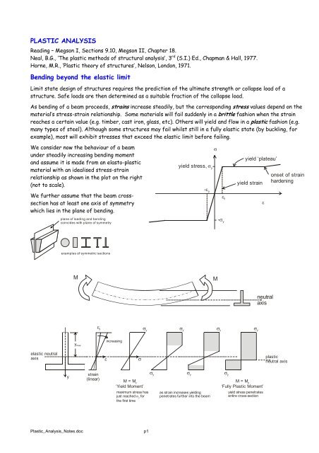 PLASTIC ANALYSIS Bending beyond the elastic limit