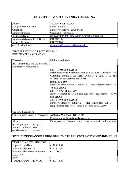 CURRICULUM VITAE VANDA CASTAGNA