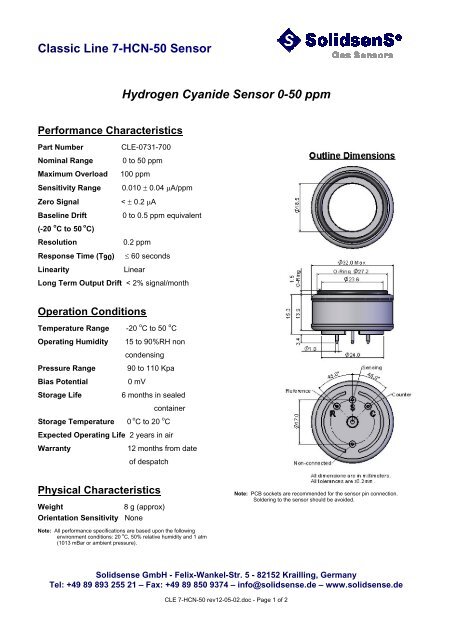 Classic Line 7-HCN-50 Sensor Hydrogen Cyanide Sensor 0-50 ppm
