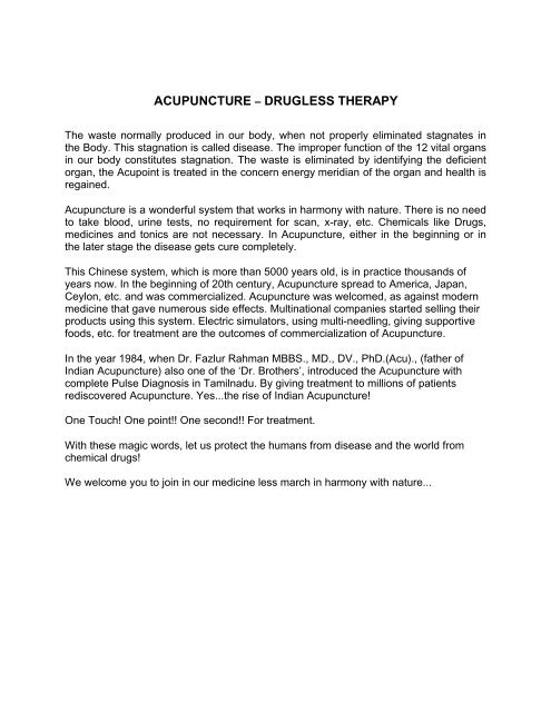 ACUPUNCTURE DRUGLESS THERAPY