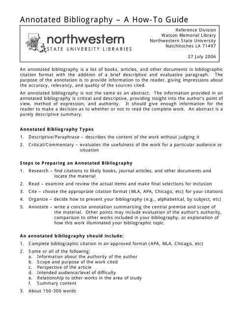 Annotated Bibliography – A How-To Guide