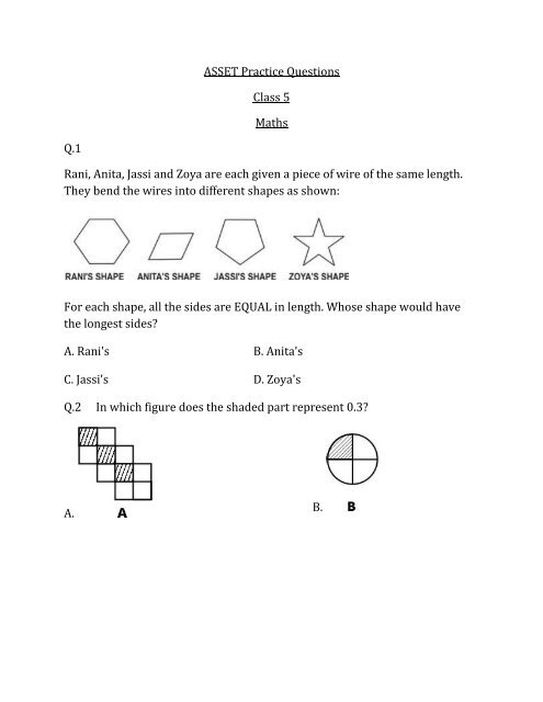 ASSET Practice Questions Class 5 Set 1