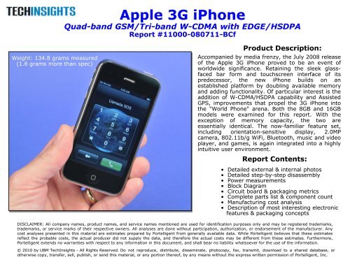 Apple 3G iPhone sample teardown report - UBM TechInsights