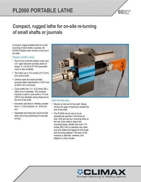 PL2000 PortabLe Lathe - Climax Portable Machining & Welding ...