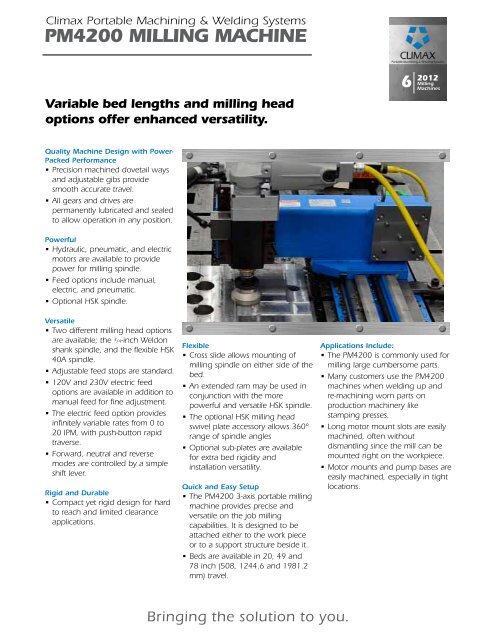 PM4200 Milling Machine - Climax Portable Machining & Welding ...