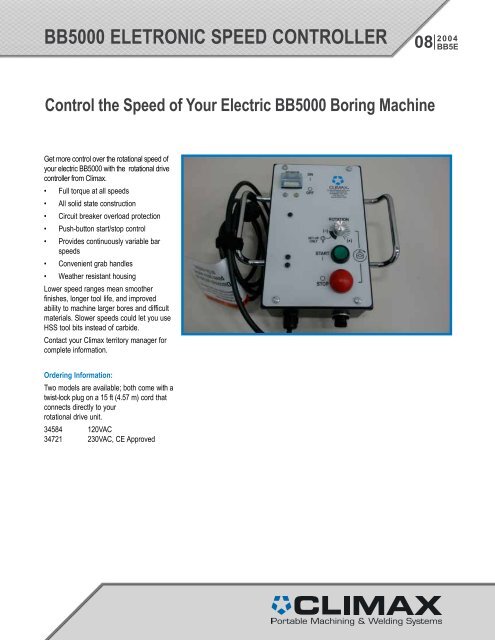 BB5000 Electronic Speed Controller - Climax Portable Machining ...