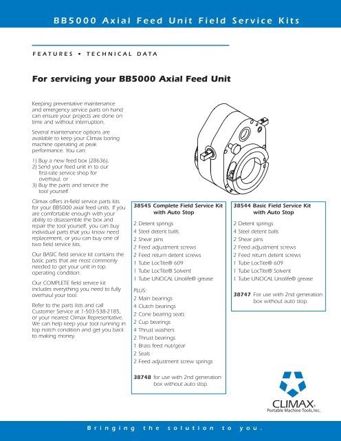 For Servicing Your BB5000 Axial Feed Unit - Climax Portable ...