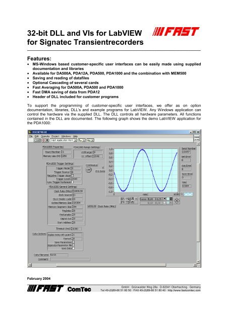 32-bit DLL and VIs for LabVIEW for Signatec ... - FAST ComTec