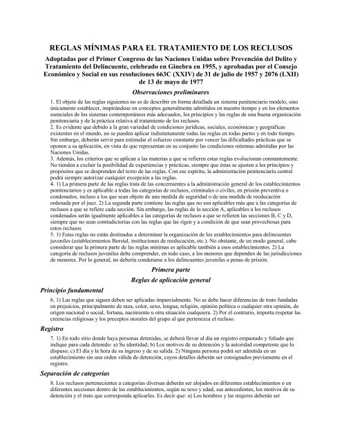 REGLAS MÍNIMAS PARA EL TRATAMIENTO DE LOS RECLUSOS