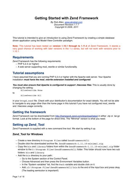 Getting Started With Zend Frameworkpdf Rob Allens Devnotes