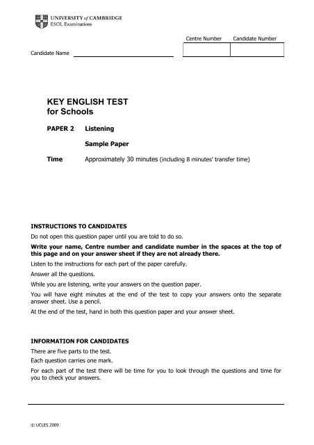 KEY ENGLISH TEST for Schools
