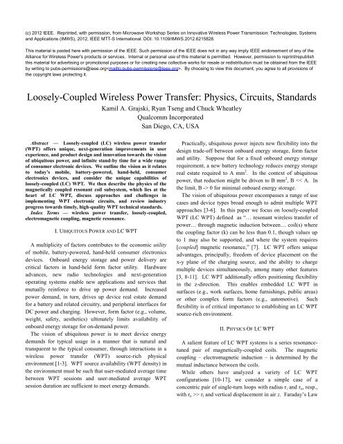 Physics, Circuits - Alliance for Wireless Power