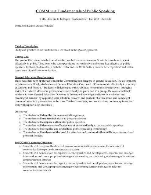 COMM 110 Fundamentals of Public Speaking