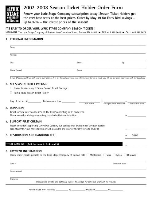2007-2008 Season Ticket Holder Order Form