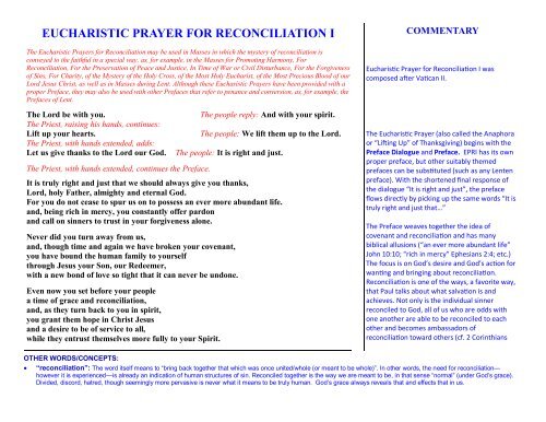 EUCHARISTIC PRAYER FOR RECONCILIATION I