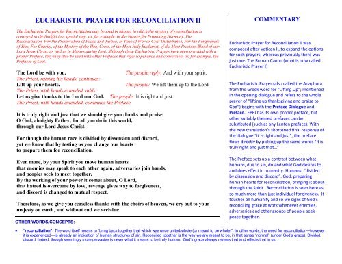 EUCHARISTIC PRAYER FOR RECONCILIATION II