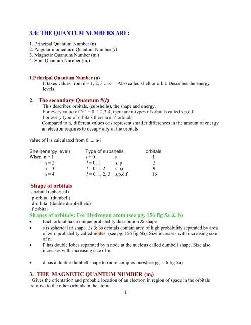 Magnetic Quantum Numbers