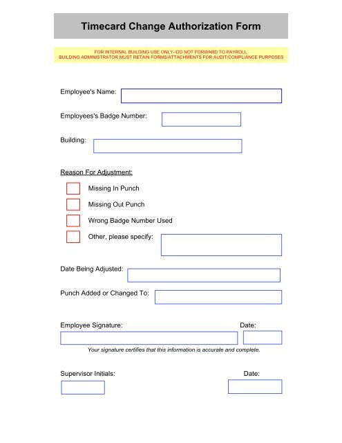 Timecard Change Authorization Form