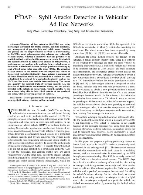 P Dap Sybil Attacks Detection In Vehicular Ad Hoc Networks