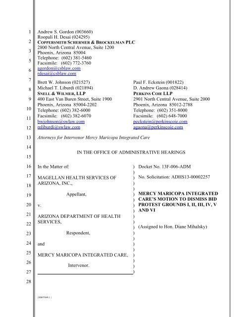 Mercy Maricopa Integrated Care's Motion to Dismiss - Arizona Office ...
