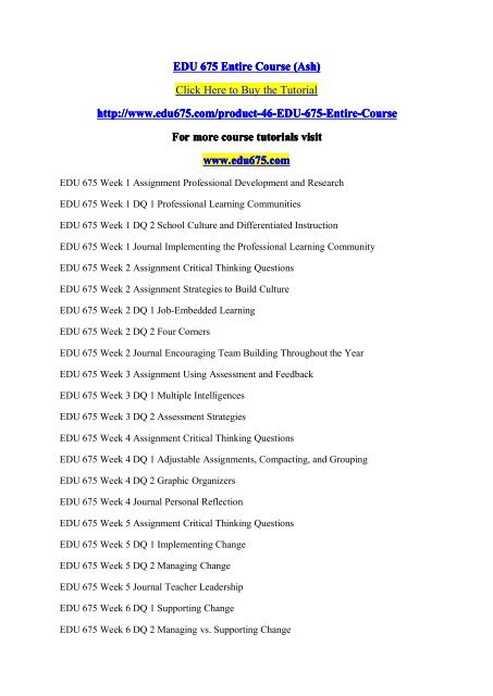 EDU 675 Entire Course (Ash)