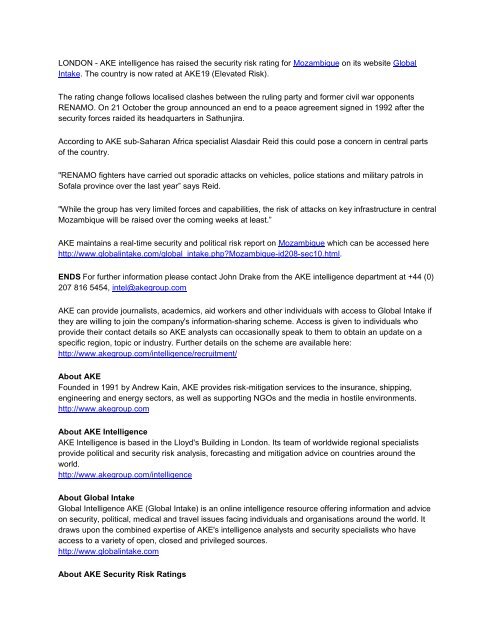 Mozambique risk rating - AKE Group