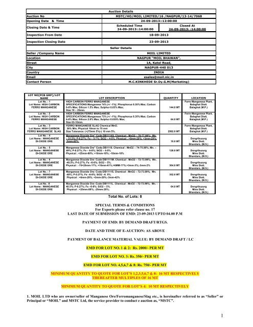 Auction Details - MSTC Limited