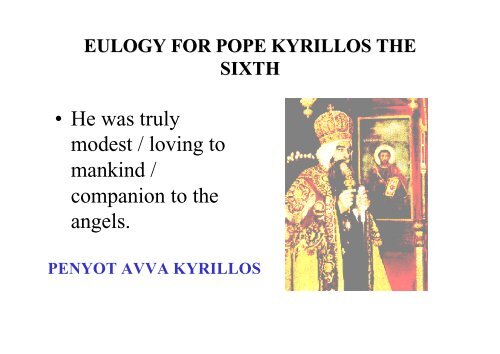 EULOGY FOR POPE KYRILLOS