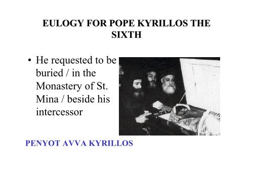 EULOGY FOR POPE KYRILLOS