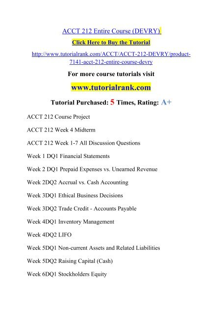 ACCT 212 Entire Course/TutorialRank
