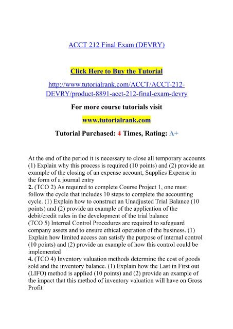 ACCT 212 Final Exam/TutorialRank
