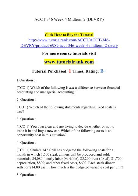 ACCT 346 Week 3 Quiz (2 Sets)/TutorialRank