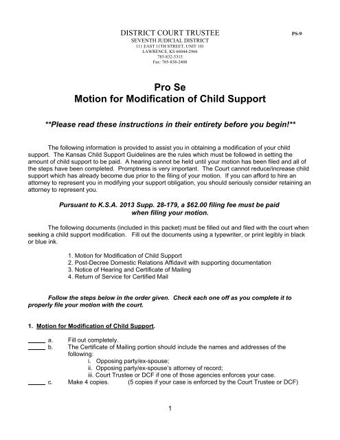 Pro Se Motion For Modification Of Child Support