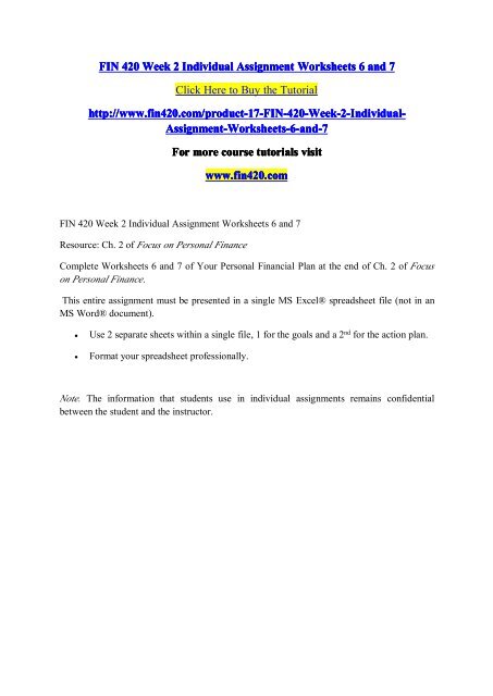 FIN 420 Week 2 Individual Assignment Worksheets 6 and 7.pdf