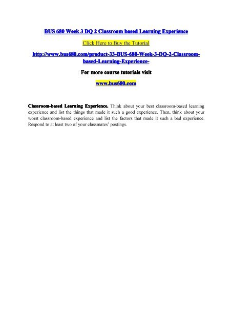 BUS 680 Tutorials / bus680dotcom