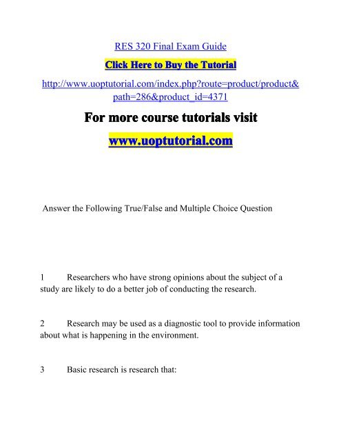 RES 320 Final Exam Guide