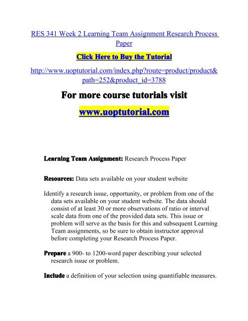 RES 341 Week 2 Learning Team Assignment Research Process Paper