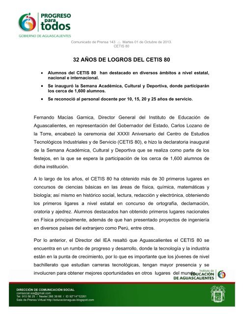 32 AÑOS DE LOGROS DEL CETIS 80