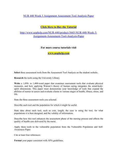 NUR 440 Week 3 Assignment Assessment Tool Analysis Paper