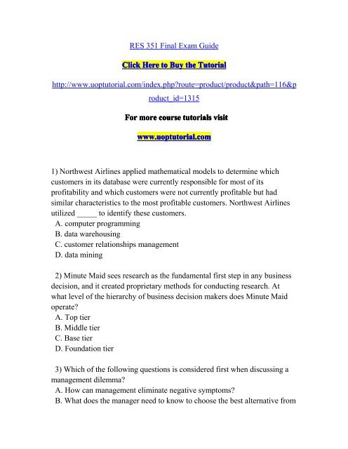 RES 351 Final Exam Guide