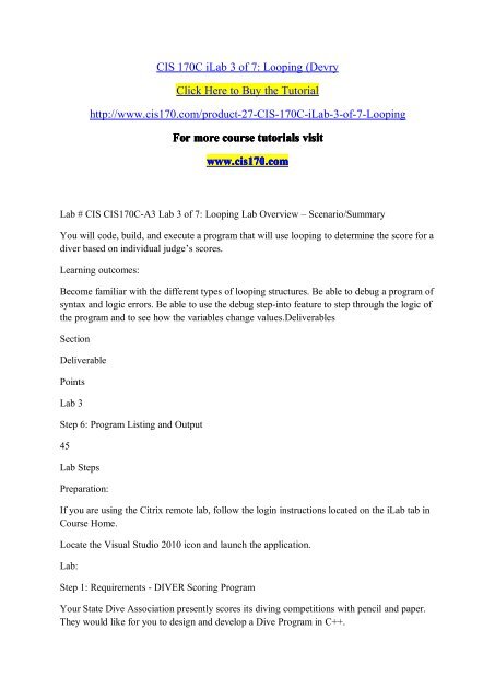 CIS 170C Tutorials / cis170dotcom