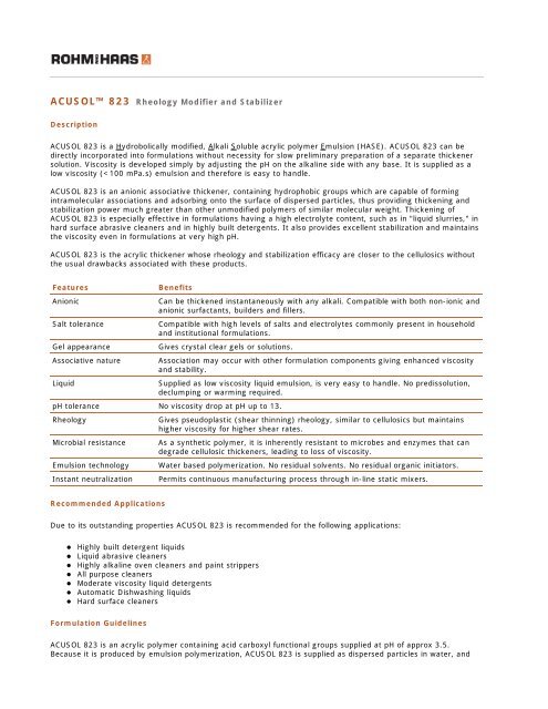 Acusol 823 -- Technical Data Sheet - The Dow Chemical Company