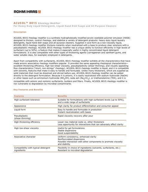 Acusol 801s -- Technical Data Sheet - The Dow Chemical Company