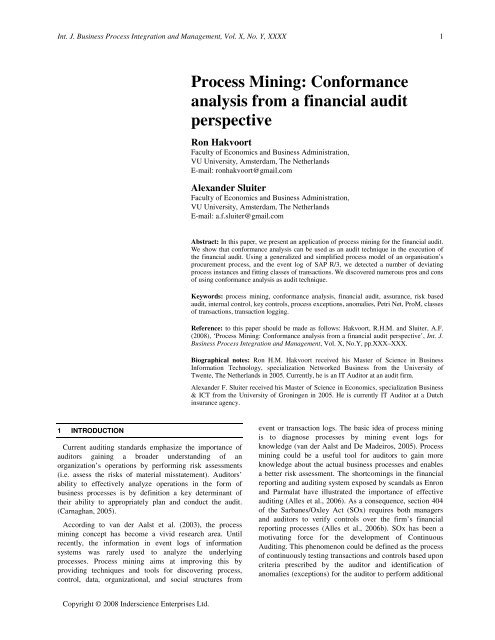Process Mining Conformance analysis from a financial audit perspective